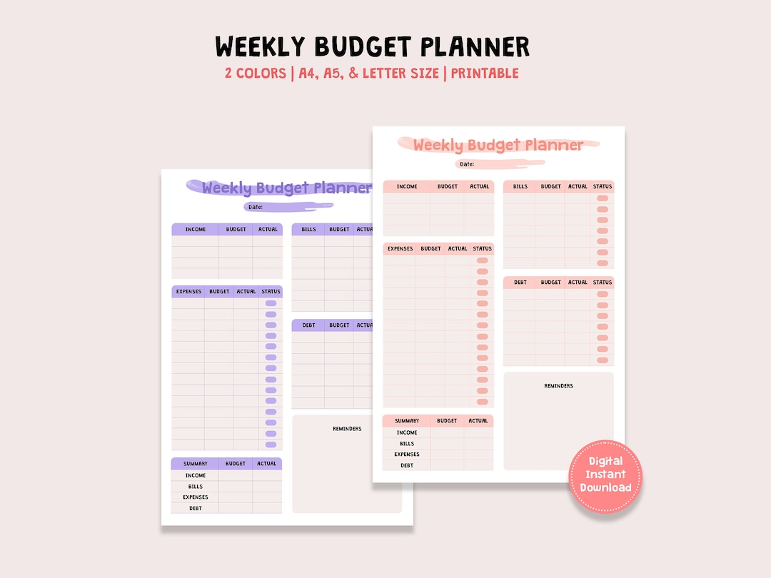 Weekly Budget Planner, Printable Bill Tracker, Expenses Tracker ...