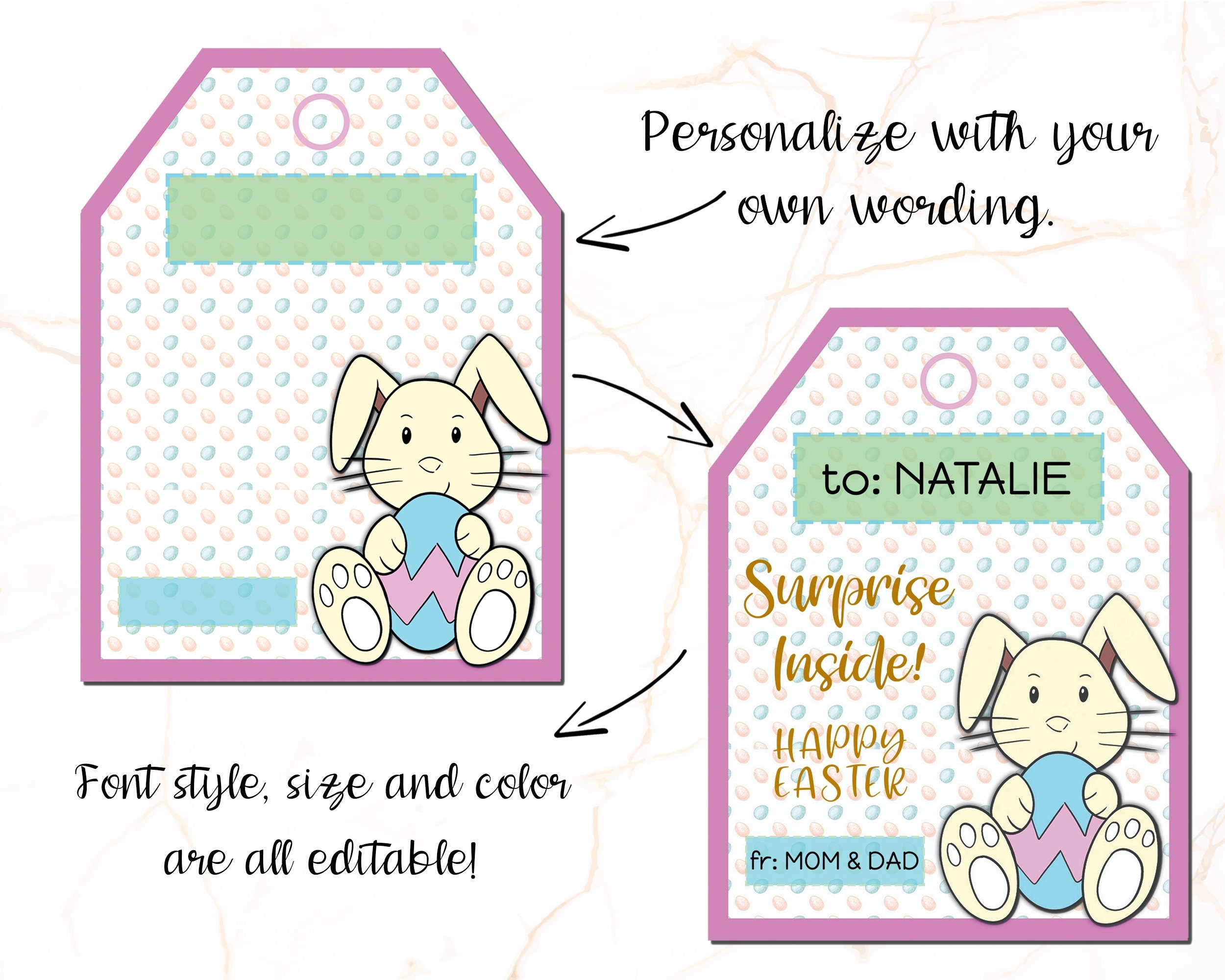 Editable Easter Basket Tags Personalized Gift Tags for | Etsy
