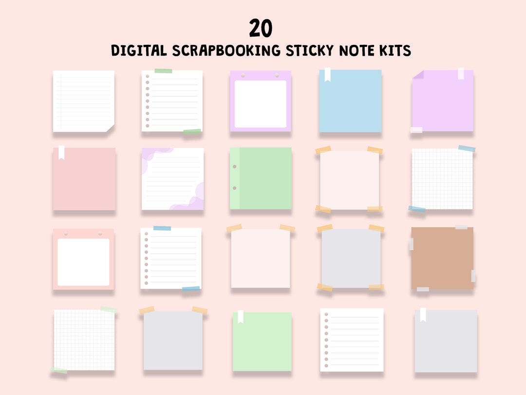 20 Digital Scrapbooking Sticky Note Kits, Digital Sticky Notes, Planner ...
