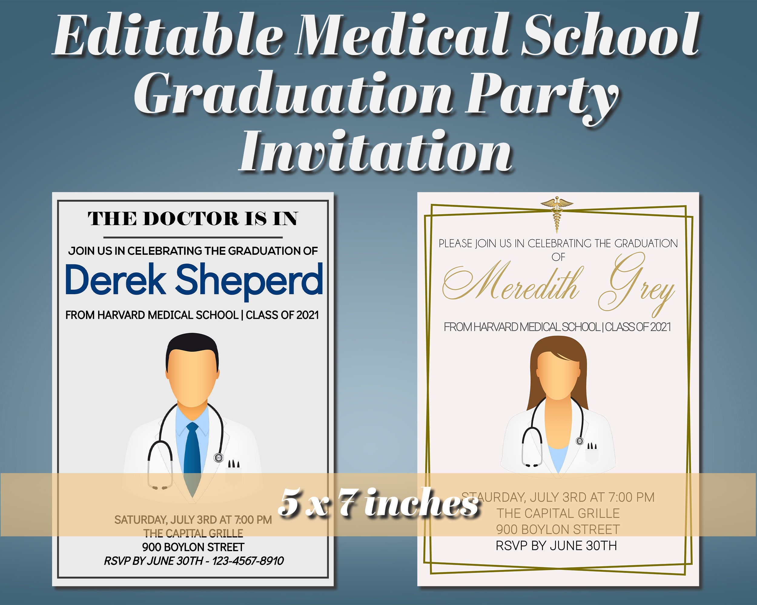 Editable Medical School Graduation Party Invitation, Customized Medical ...