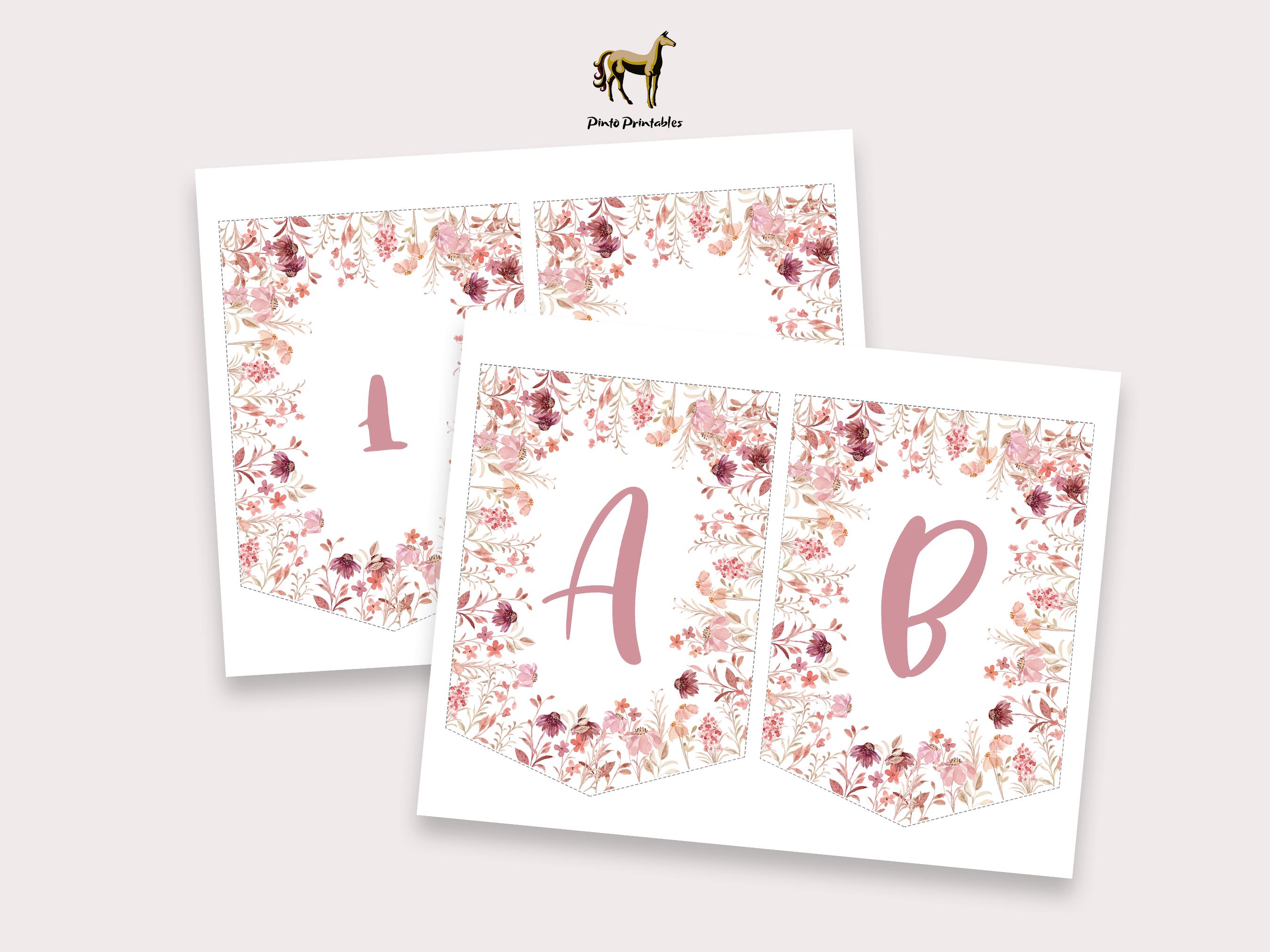 DIY Paper Party Banners, Floral Birthday Banner Template, Digital ...
