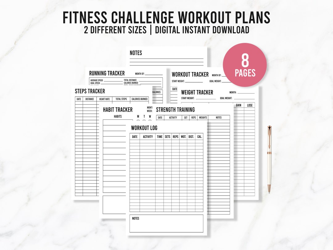 Printable Fitness Challenge Workout Plans, Fitness Tracker, Workout ...