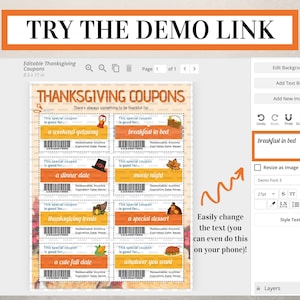Editable Thanksgiving Coupons, Thanksgiving Gift Coupons, Thanksgiving ...