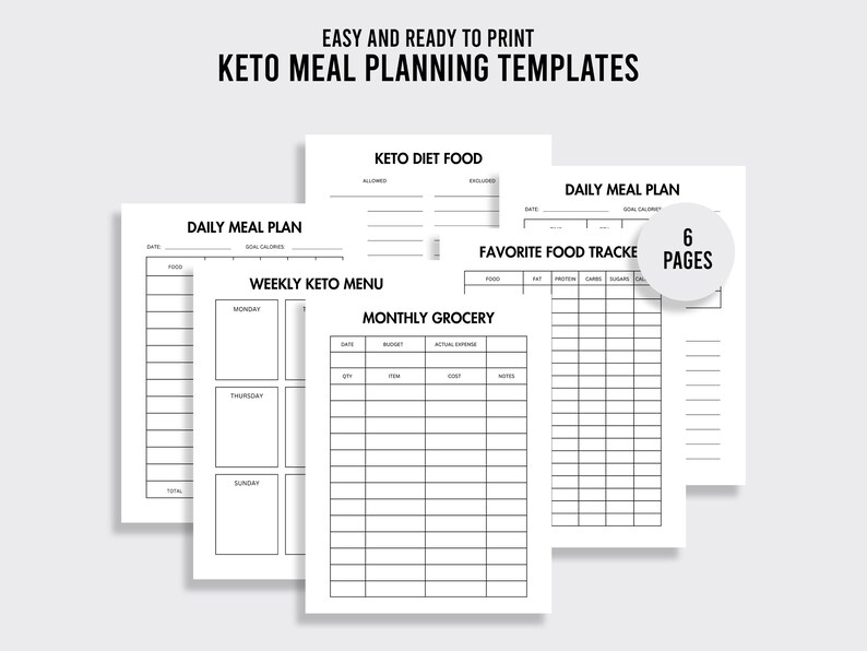 Printable Keto Meal Planning Templates, Keto Diet Planner, Weekly Menu ...