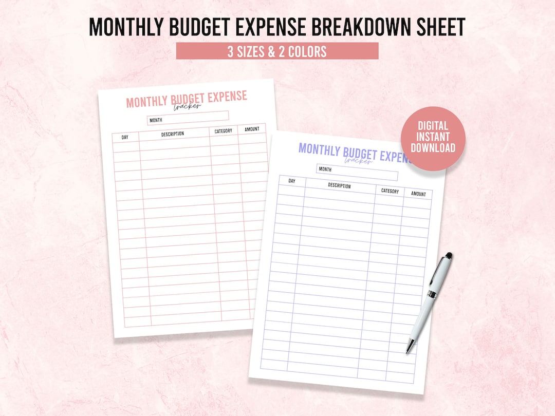Monthly Budget Expense Breakdown Sheet, Budget Template, Expense Log ...