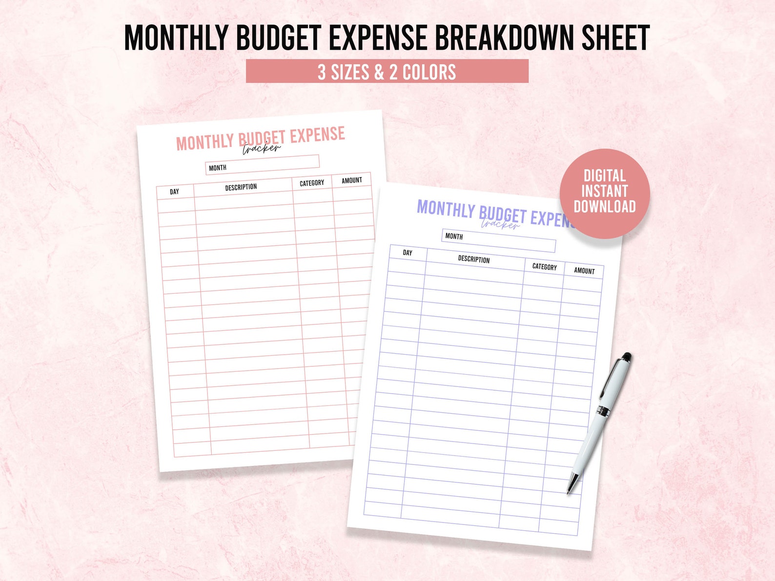 Monthly Budget Expense Breakdown Sheet, Budget Template, Expense Log ...