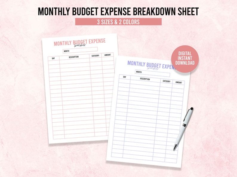 Monthly Budget Expense Breakdown Sheet, Budget Template, Expense Log ...