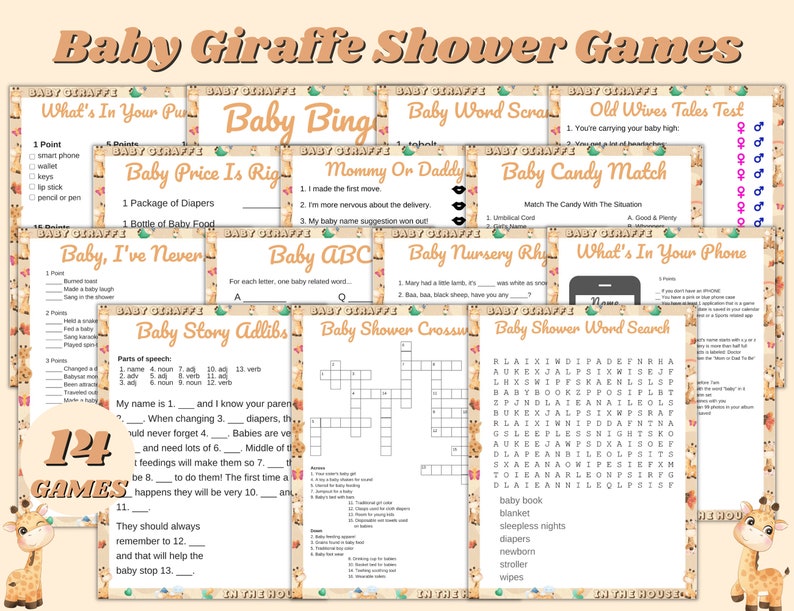 Giraffe Baby Shower Games, Baby Shower Printable Games, PDF Download - Etsy
