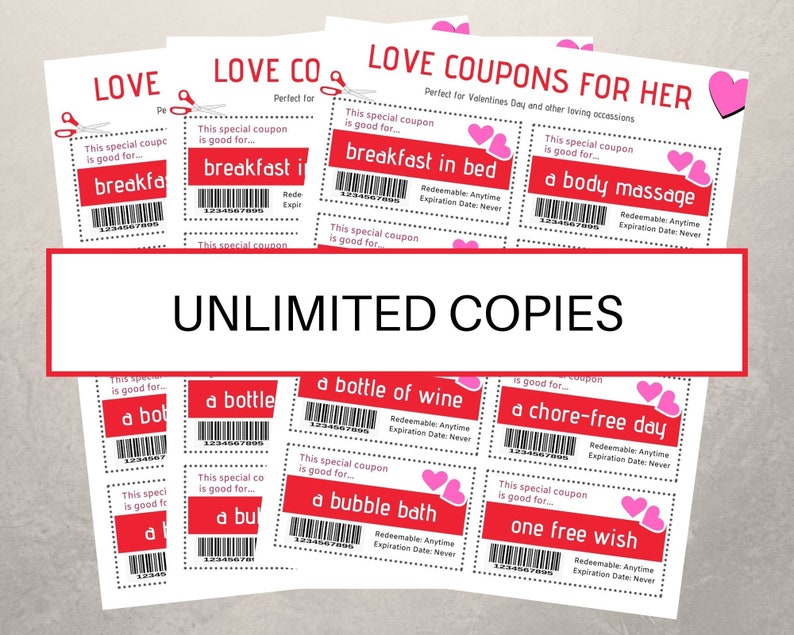 Love Coupons for Her, Valentines Day Coupons, Printable Love Coupons ...