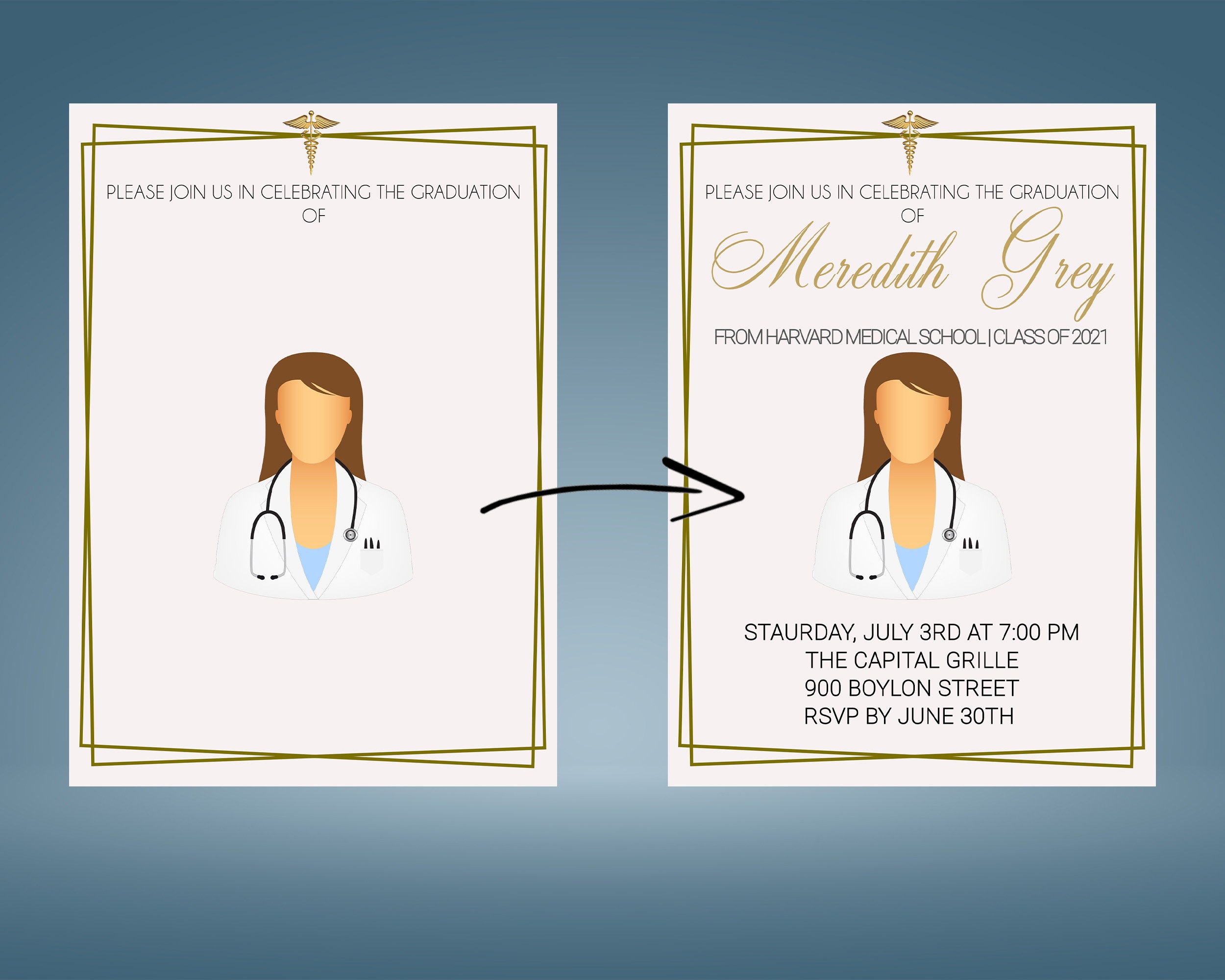Editable Medical School Graduation Party Invitation, Customized Medical ...