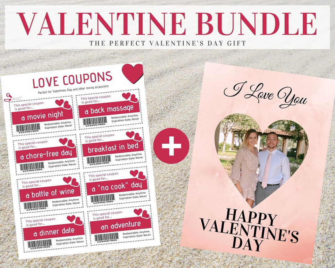Custom Valentine's Day Card With Love Coupons, Valentine Bundle, Love ...