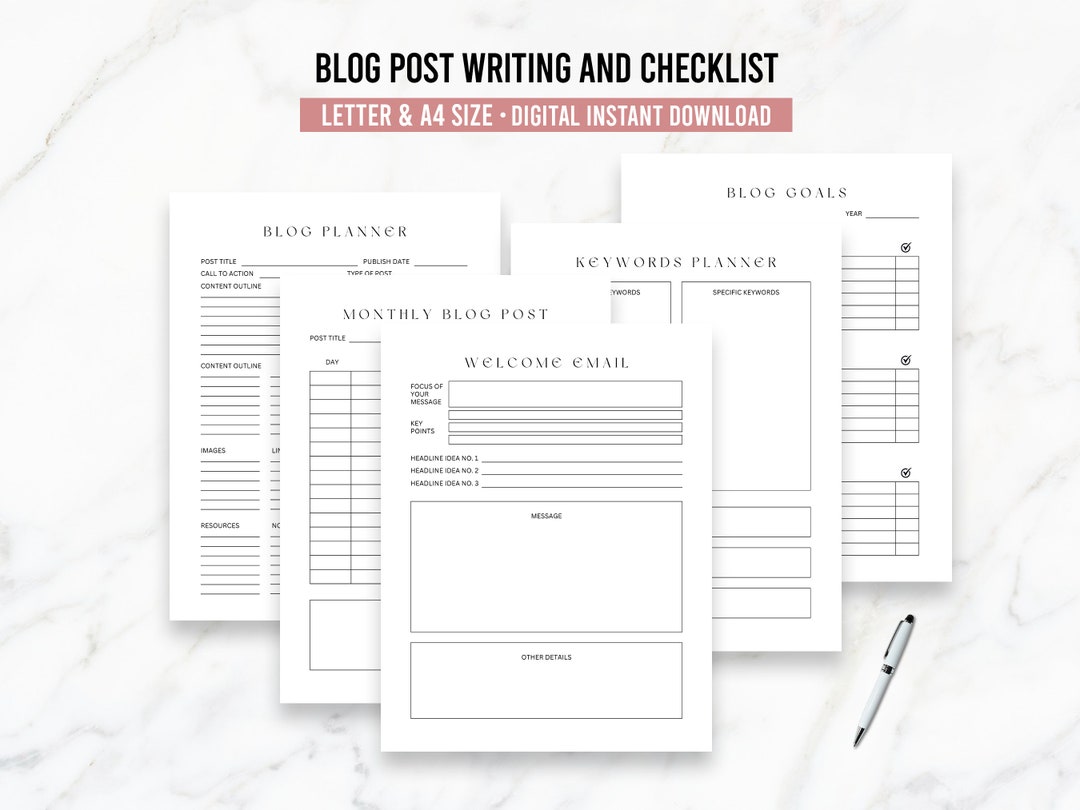 Blog Post Writing and Checklist, Digital Blogging Planner Pages ...
