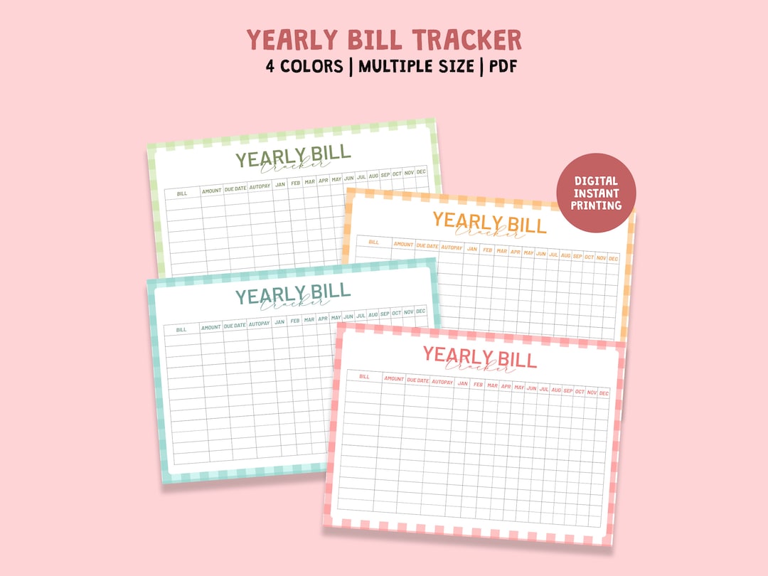Yearly Bill Tracker, Printable Bill Tracker, Expenses Tracker, Digital ...