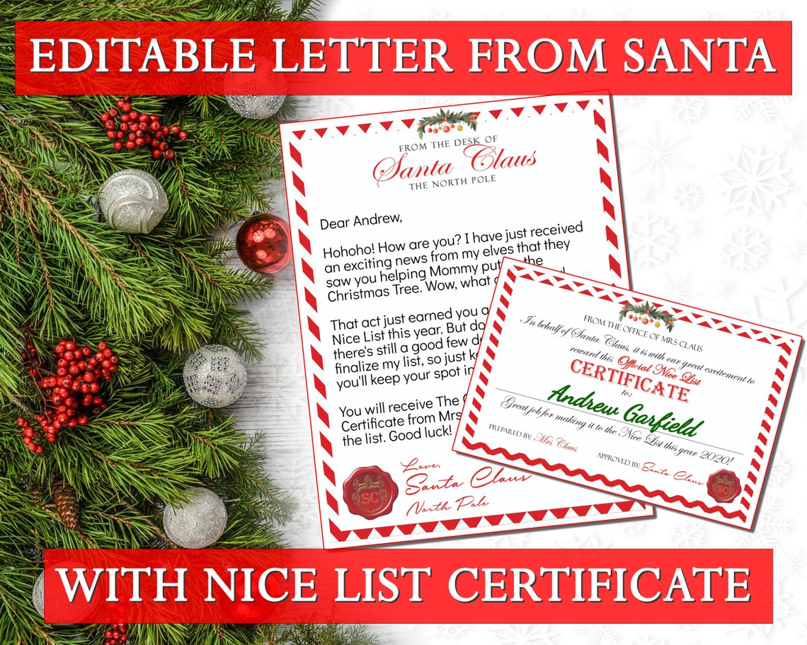 Editable Letter From Santa, Santa Cam Letter Printable, Printable Nice ...