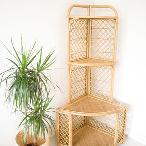 RARE Bamboo Corner Shelving Unit / Cane Shelves / Wicker Plant - Etsy