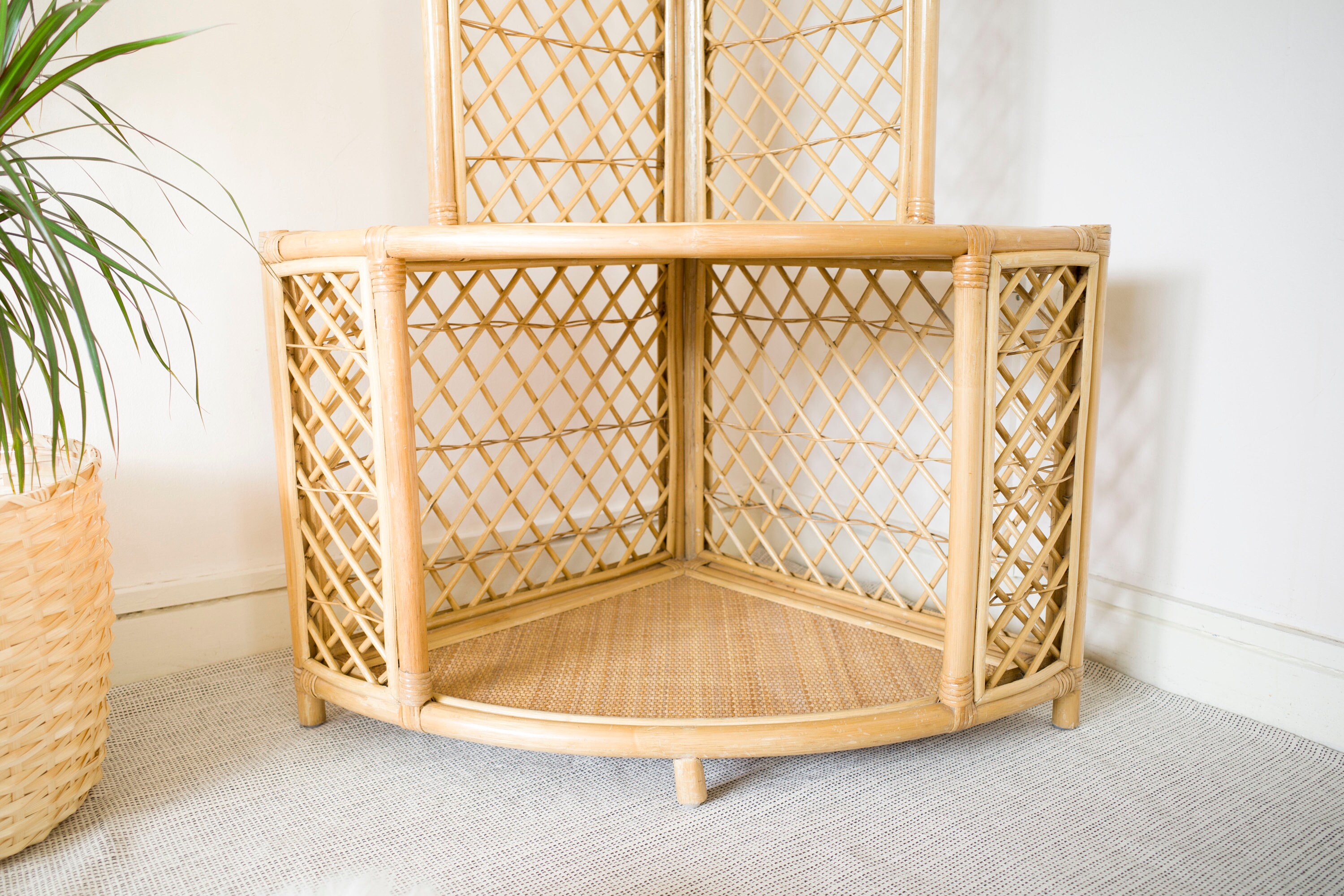 RARE Bamboo Corner Shelving Unit / Cane Shelves / Wicker Plant | Etsy