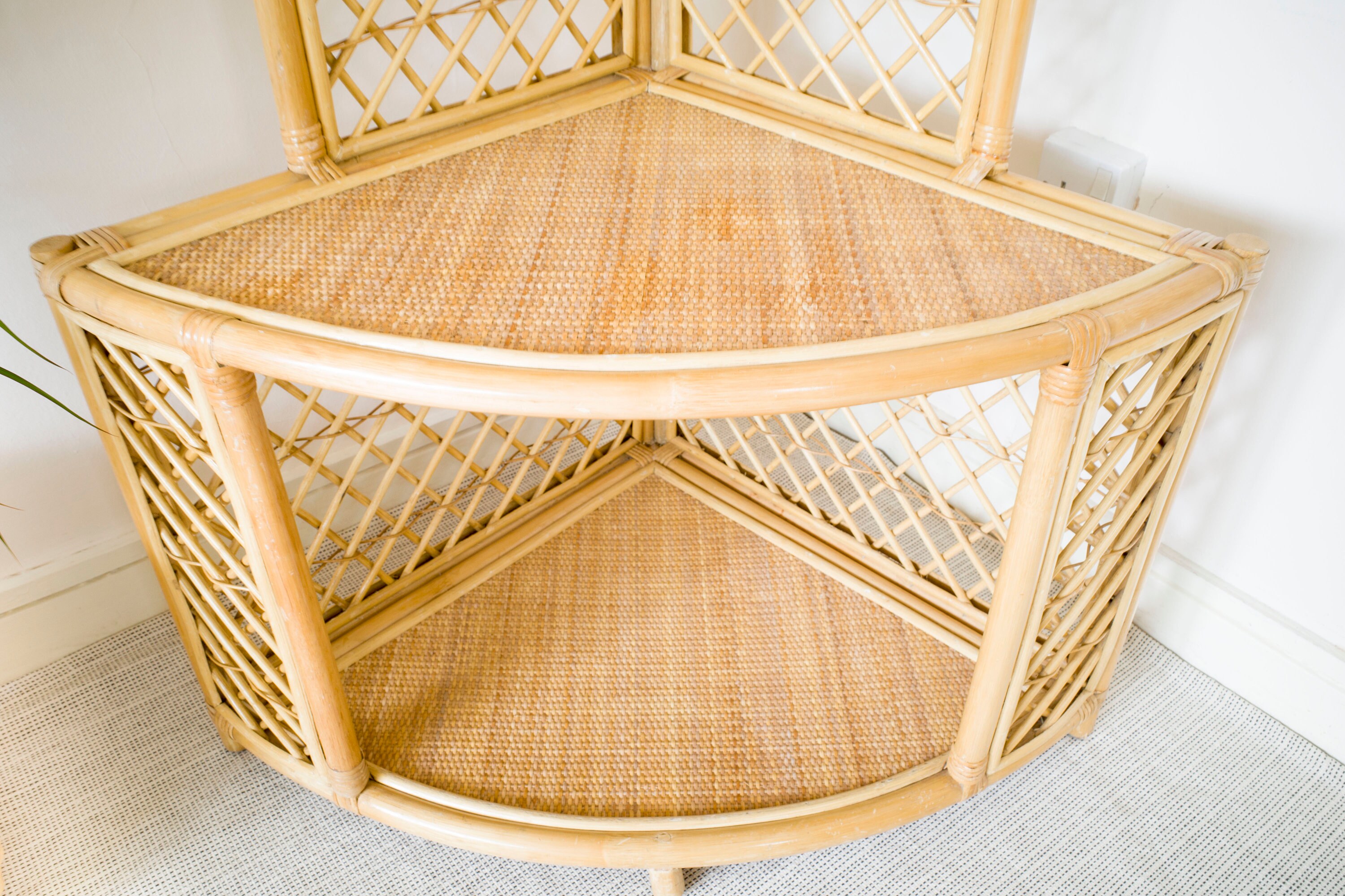 RARE Bamboo Corner Shelving Unit / Cane Shelves / Wicker Plant | Etsy