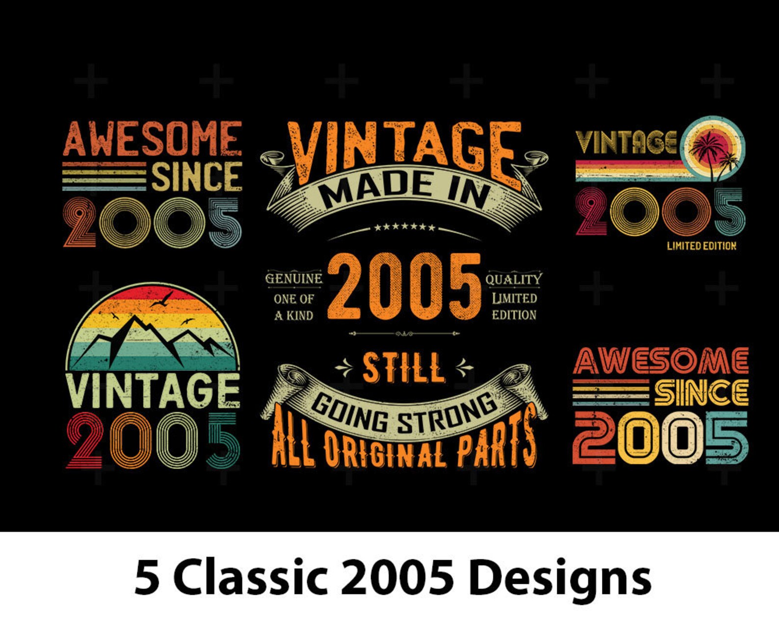 Vintage 2005 T-shirt Design Bundle Set of 5 PNG Files 18th Birthday 18 ...