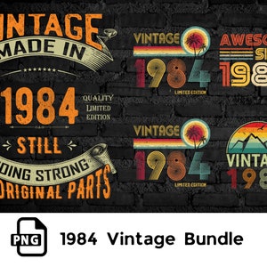 Vintage 1984 T-shirt Design Bundle Set of 5 PNG Files - Etsy