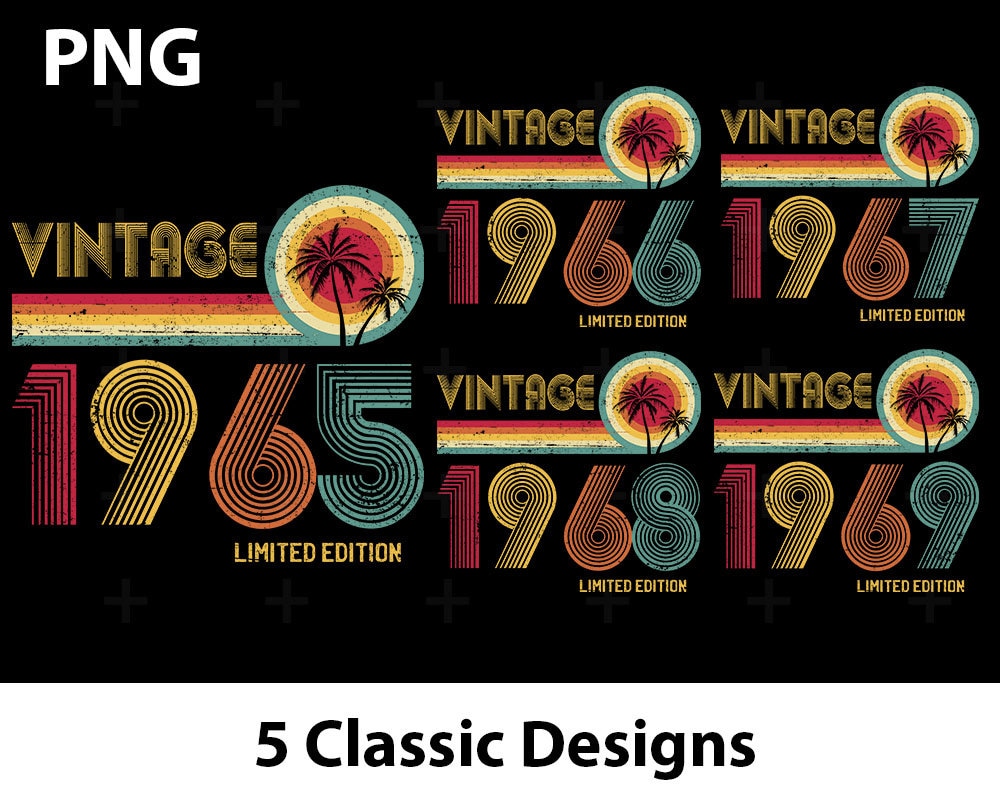 Vintage 1965-1966-1967-1968 and 1969 PNG Bundle Birthday PNG Retro ...