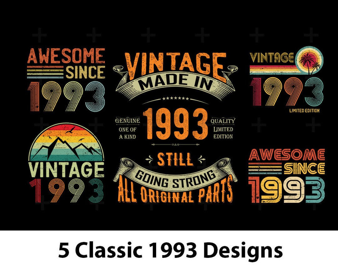 Vintage 1993 T-shirt Design Bundle Set of 5 PNG Files 30th Birthday 30 ...