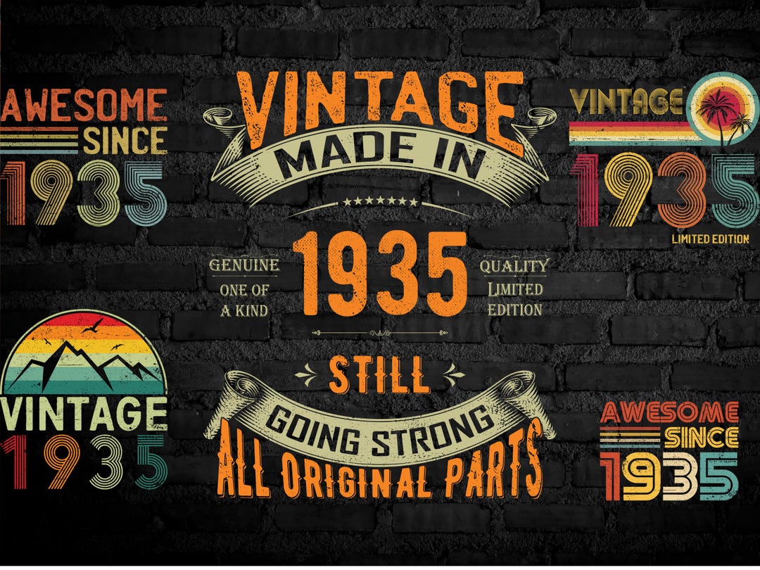 Vintage 1935 T-shirt Design Bundle Set of 5 PNG Files - Etsy