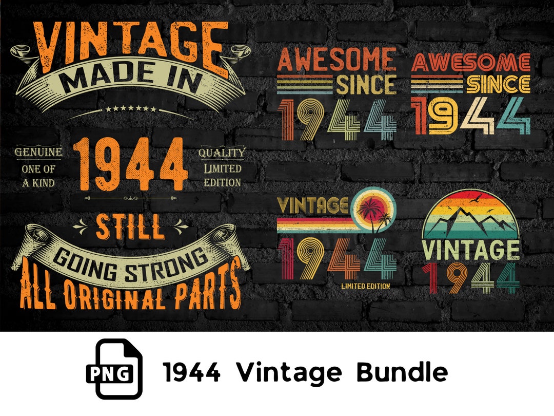 Vintage 1944 T-shirt Design Bundle Set of 5 PNG Files - Etsy