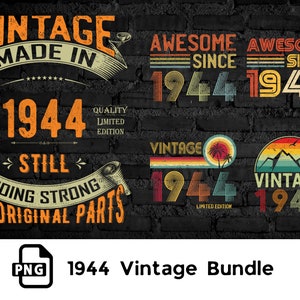 Vintage 1944 T-shirt Design Bundle Set of 5 PNG Files - Etsy