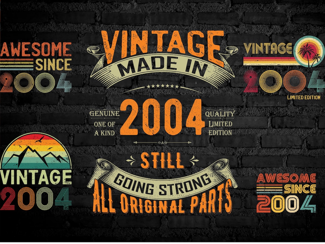Vintage 2004 T-shirt Design Bundle Set of 5 PNG Files - Etsy