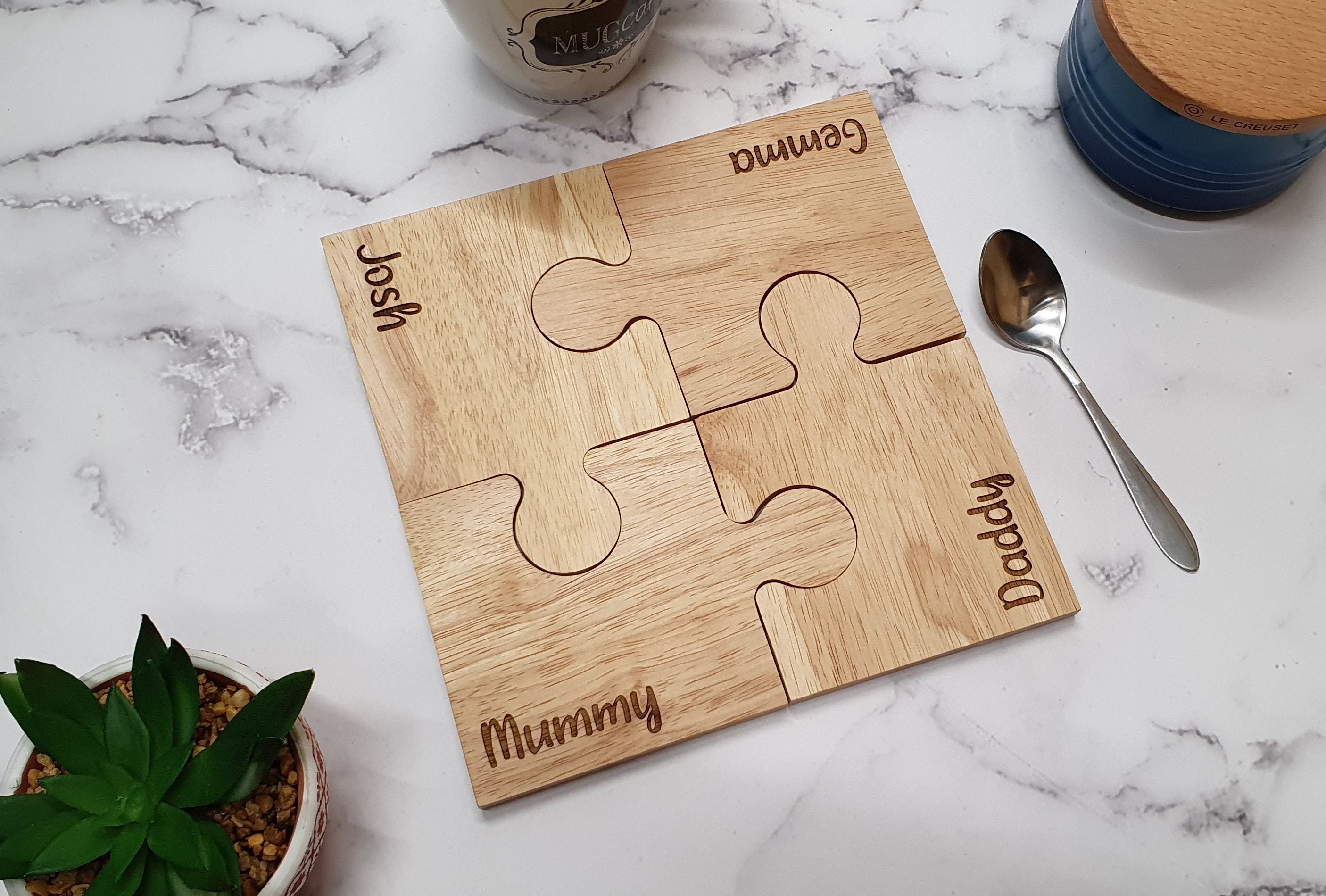 Set of Four Wooden Jigsaw Coasters Personalised - Etsy UK