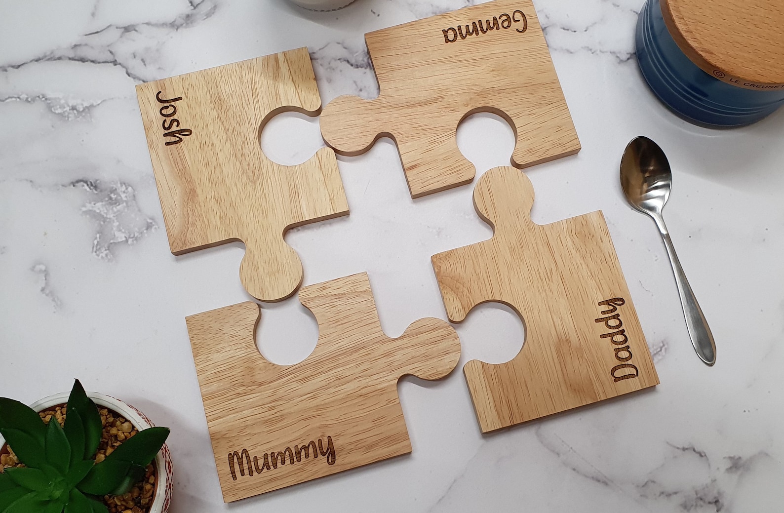Set of Four Wooden Jigsaw Coasters Personalised - Etsy UK
