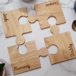 Set of Four Wooden Jigsaw Coasters Personalised - Etsy UK