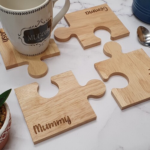 Set of Four Wooden Jigsaw Coasters Personalised - Etsy UK