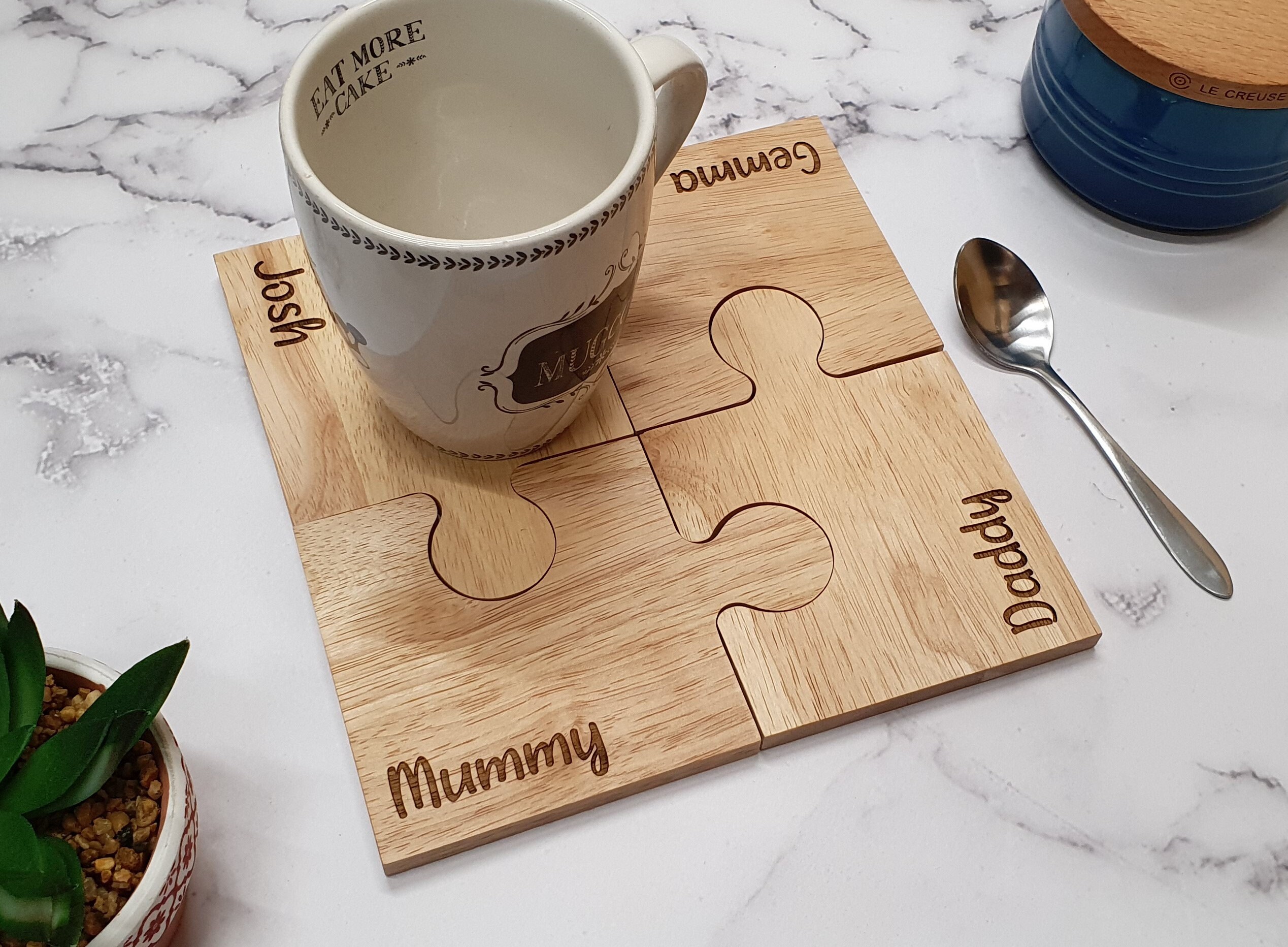 Set of Four Wooden Jigsaw Coasters Personalised - Etsy UK