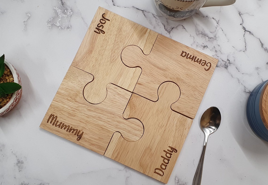 Set of Four Wooden Jigsaw Coasters Personalised - Etsy UK
