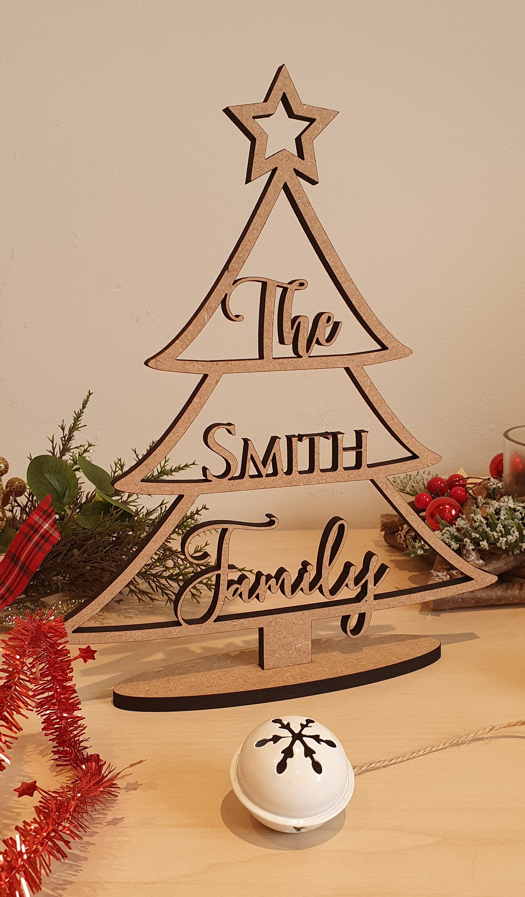 Personalised Wooden Christmas Tree Family Name - Etsy UK