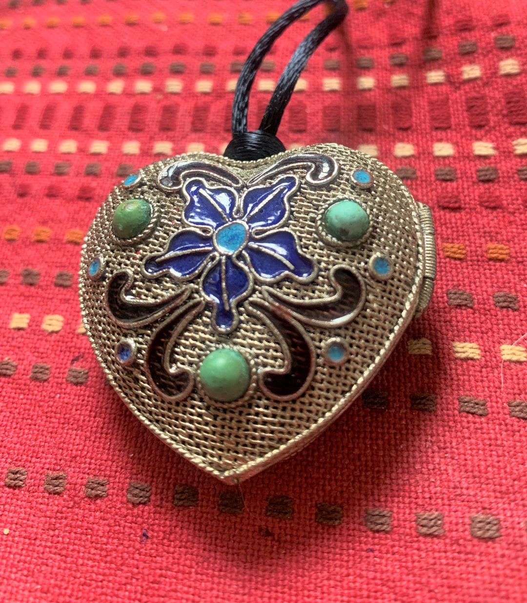 Vintage Unused Chinese Export Heart Locket Necklace, Cloisonne Genuine ...