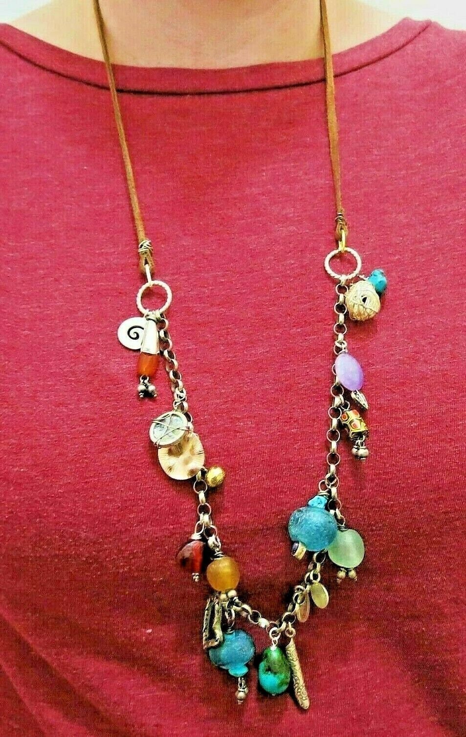Vintage Sundance Custom Charm Necklace, Sterling Gemstpnes, Trade Beads ...