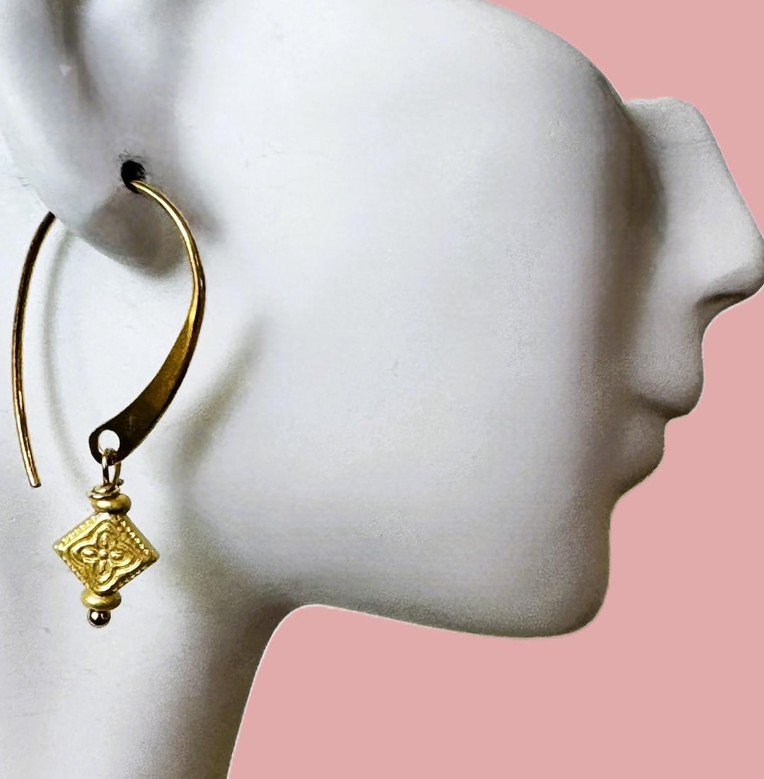 Vintage Unused Museum Gold Sterling Hoop Earrings, Oval Hoops Byzantine ...