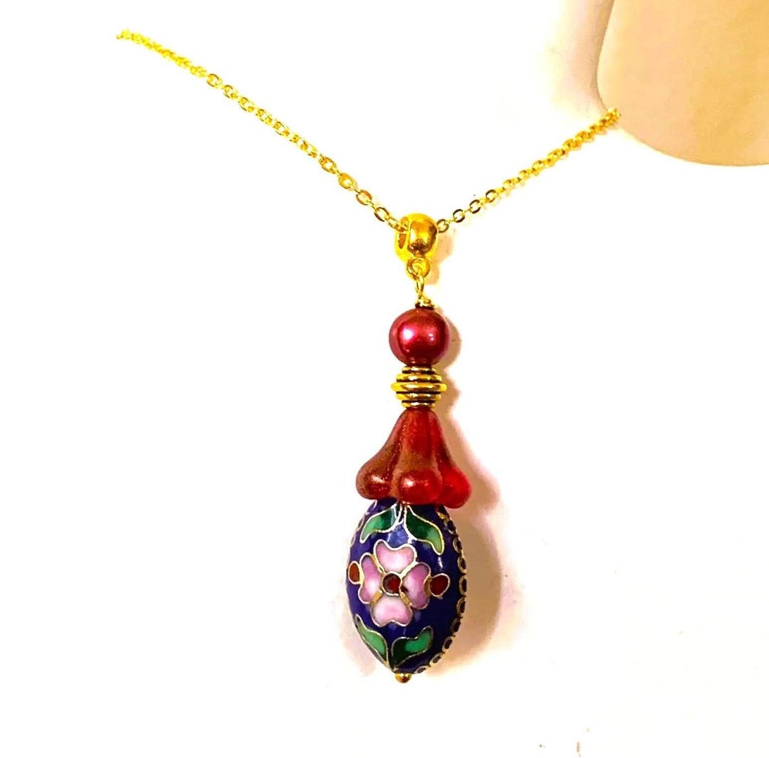Vintage Chinese Cloisonne Gold Necklace, Old Cloisonne Enamel Work ...