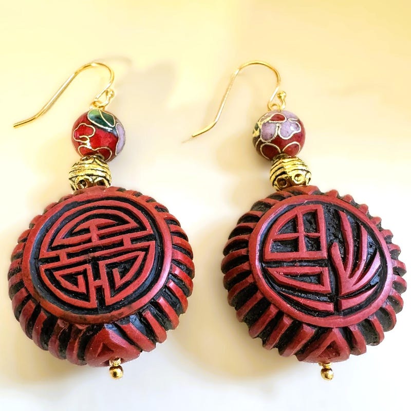 Chinese Shou Earrings - Etsy