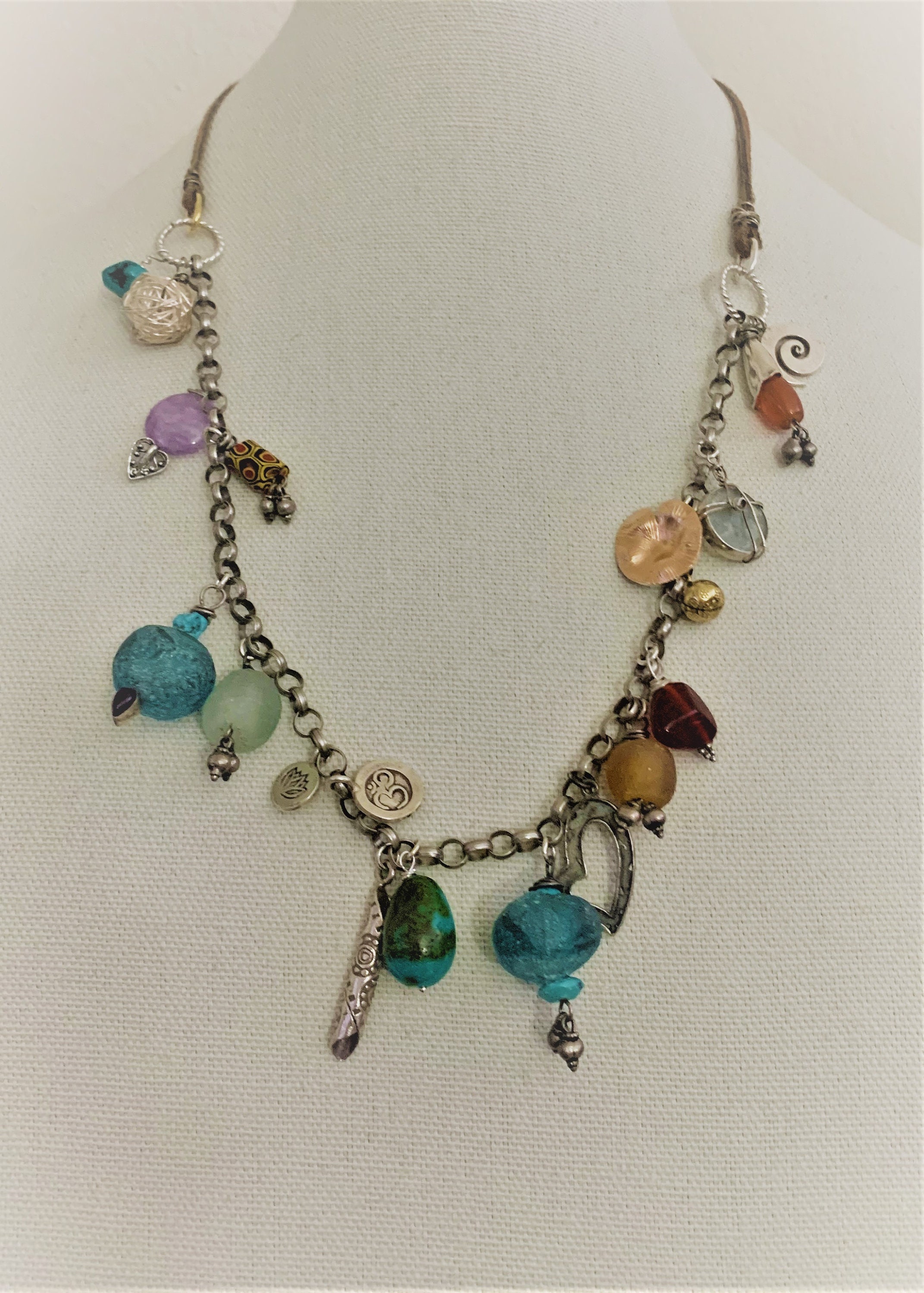Vintage Sundance Custom Charm Necklace, Sterling Gemstpnes, Trade Beads ...