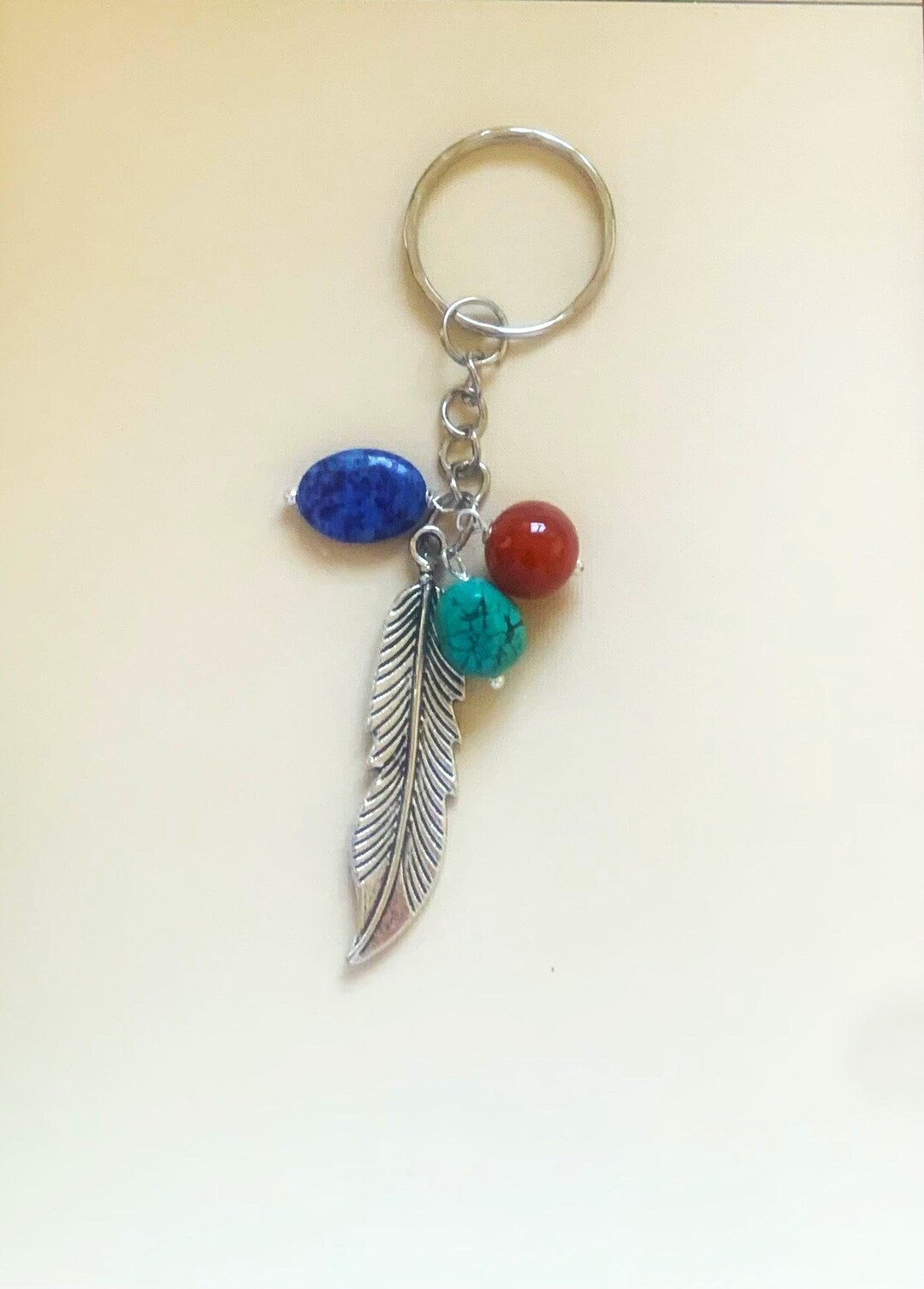 Southwest Feather Key Chain, Silver Turquoise Carnelian Gift for ...