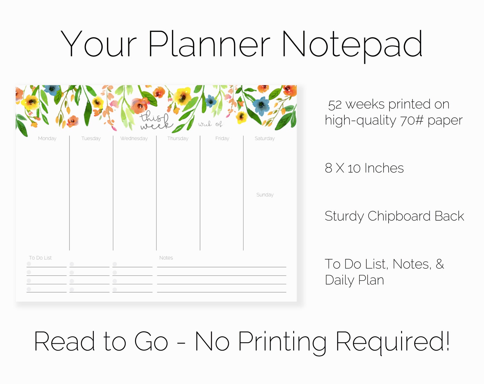 Floral Weekly Planner Notepad Notepad Planner Large Weekly | Etsy