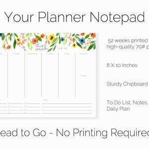Floral Weekly Planner Notepad | Notepad Planner | Large Weekly to Do ...
