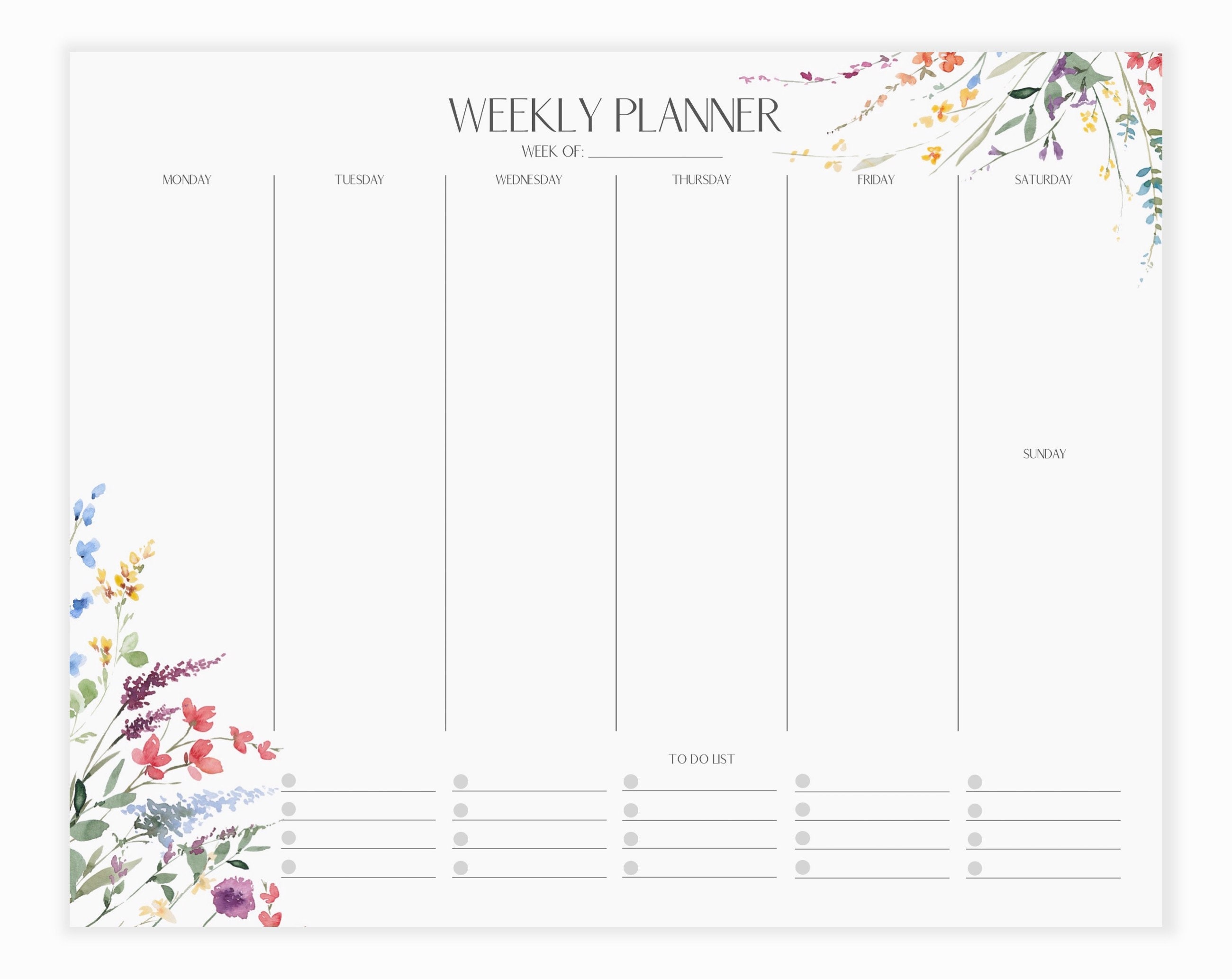 Wildflower Weekly Planner Notepad 8x10 Floral Notepad - Etsy
