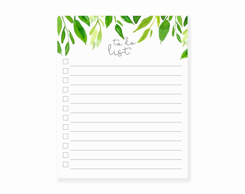 To Do List Notepad With Green Leaves Lined to Do List Pad - Etsy
