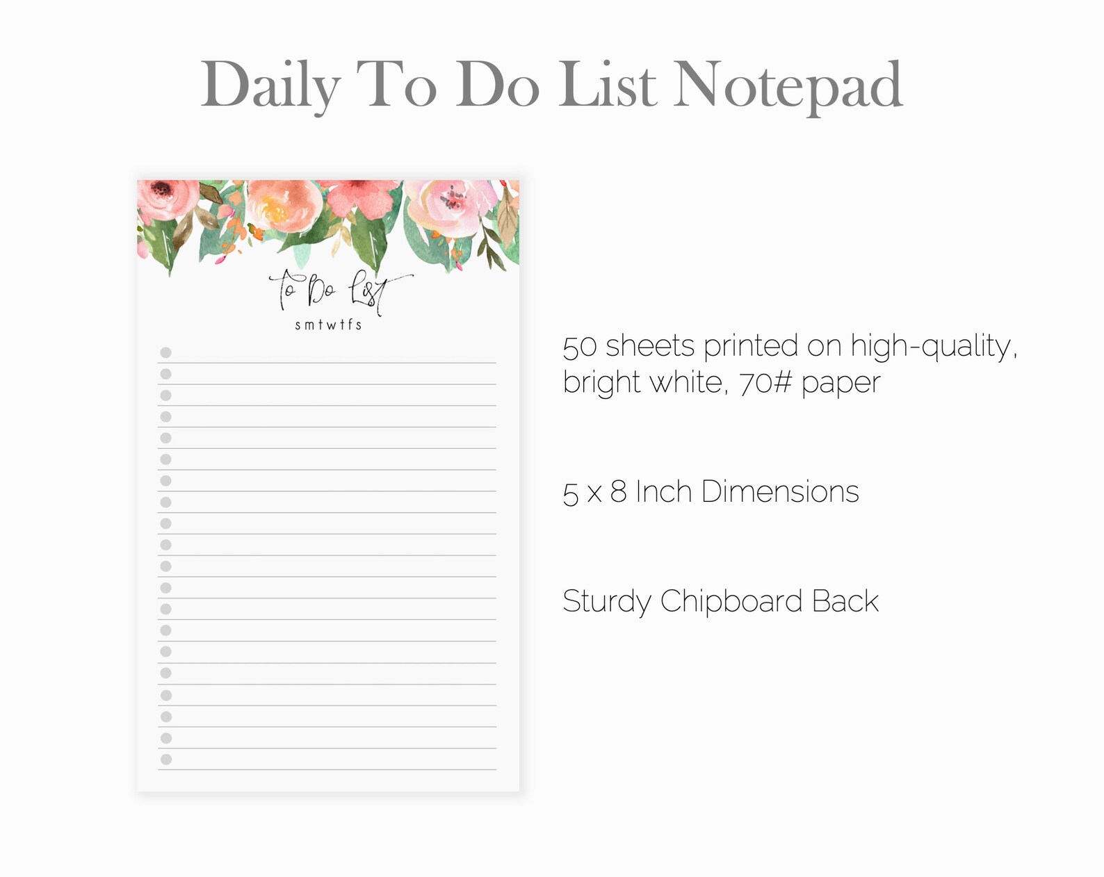 Pink Floral to Do List Notepad Daily Tasks Checklist Notepad | Etsy