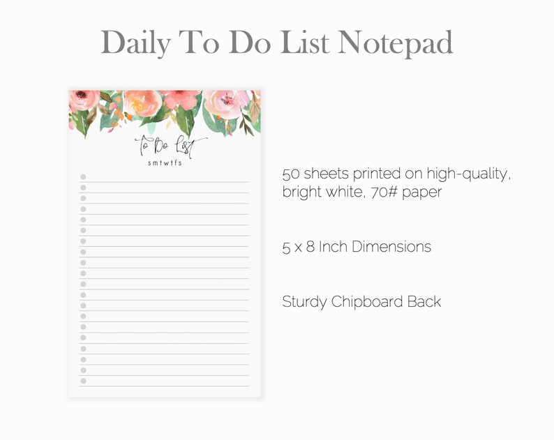 Pink Floral to Do List Notepad Daily Tasks Checklist Notepad | Etsy