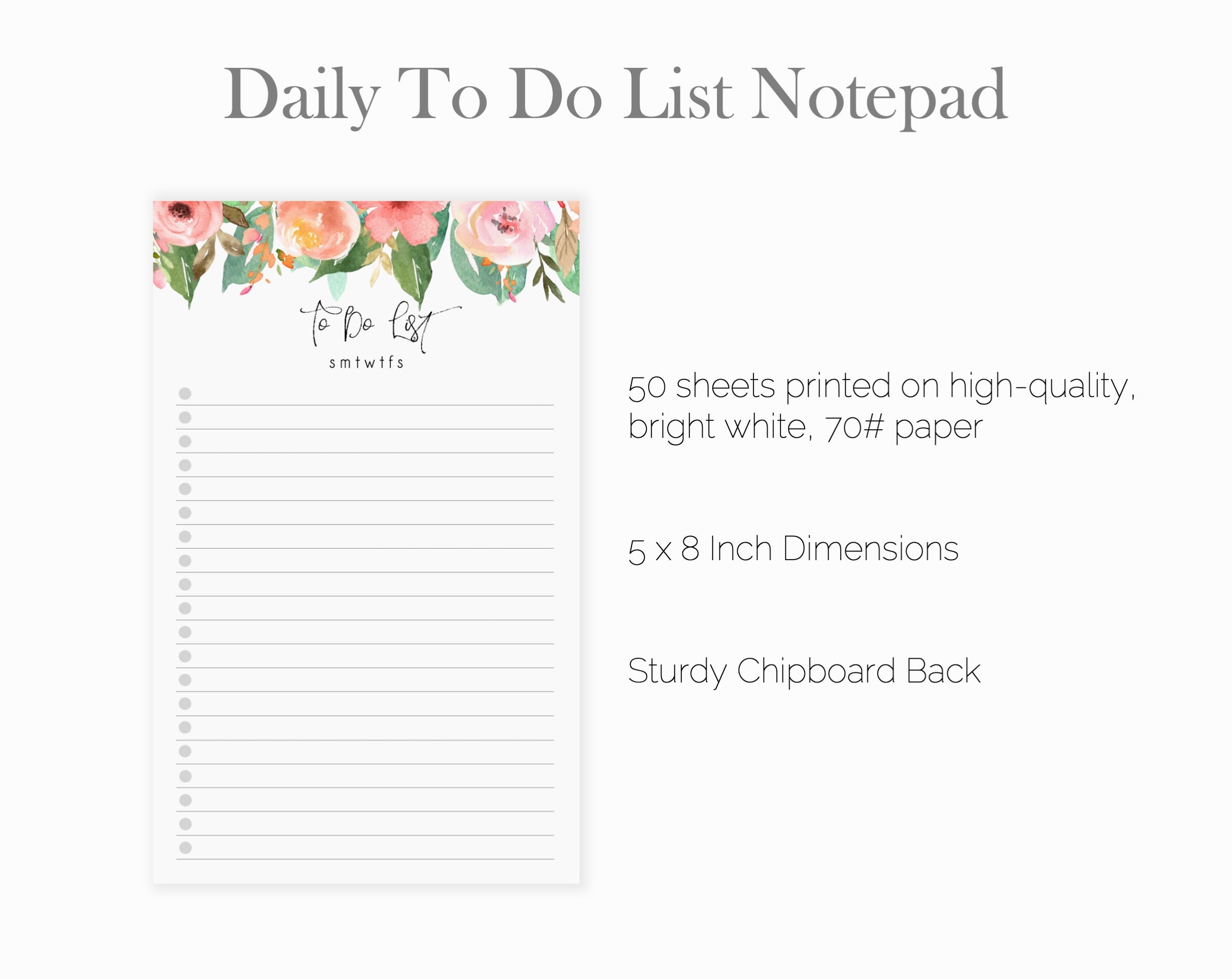 Pink Floral to Do List Notepad | Daily Tasks Checklist Notepad for ...